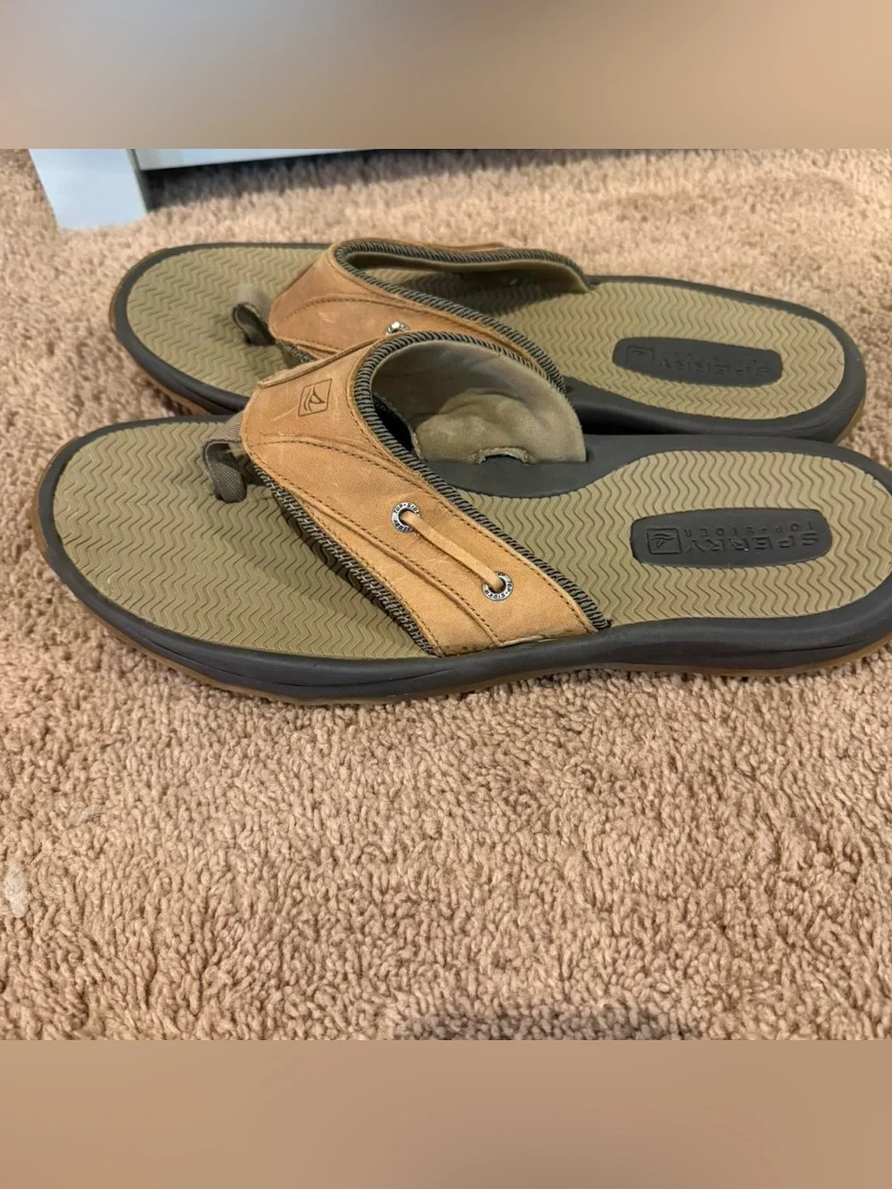 Sperry | Shoes | Sperry Mens Tan And Olive Leather Thong Sandals | Poshmark